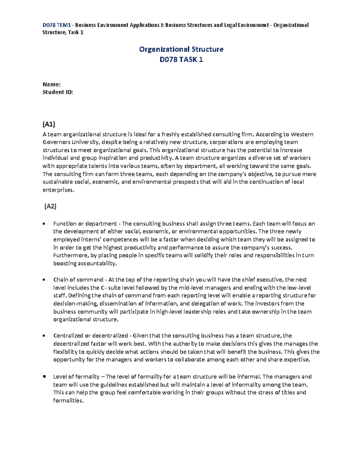 D078 - Task 1 Passed first try - D078 TEM1 - Business Environment ...