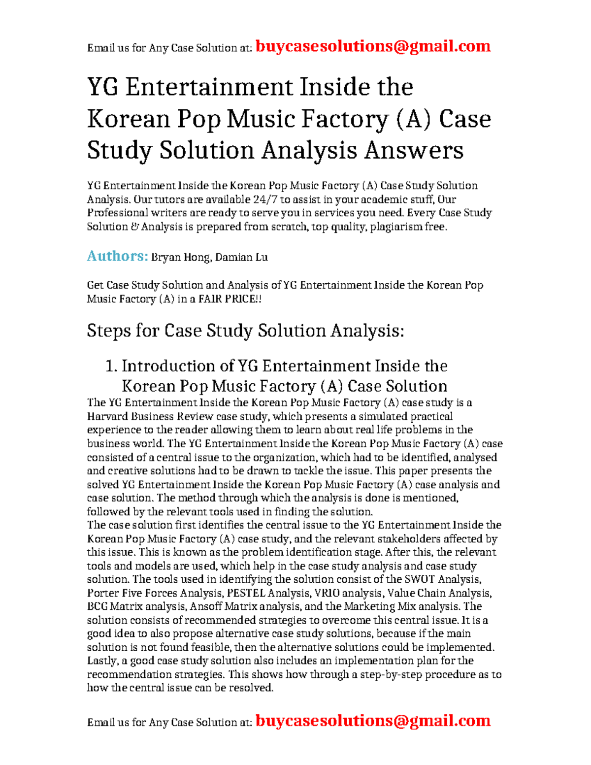 Case Solution YG Entertainment Inside the Korean Pop Music Factory (A ...