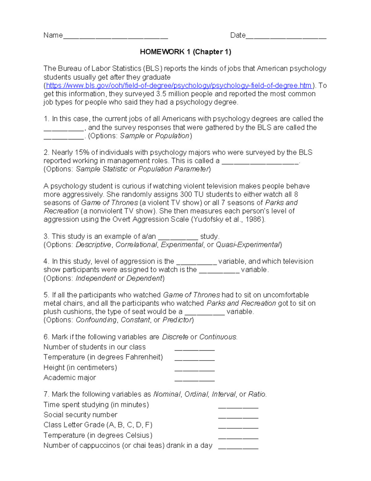 Homework 1a - Name__________________________ Date ...