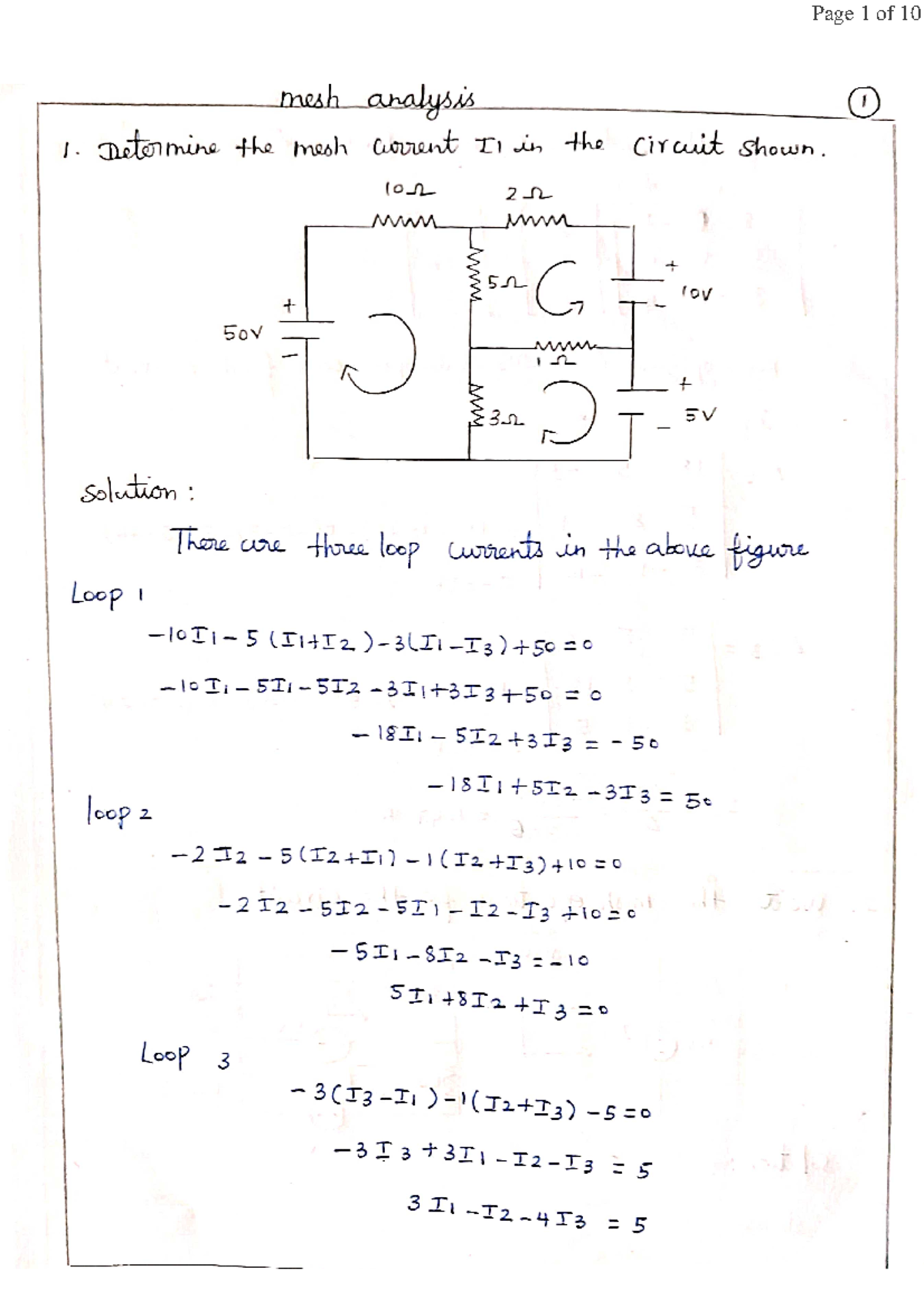Mesh Analysis Answer - Basic Electrical and Electronics - Studocu