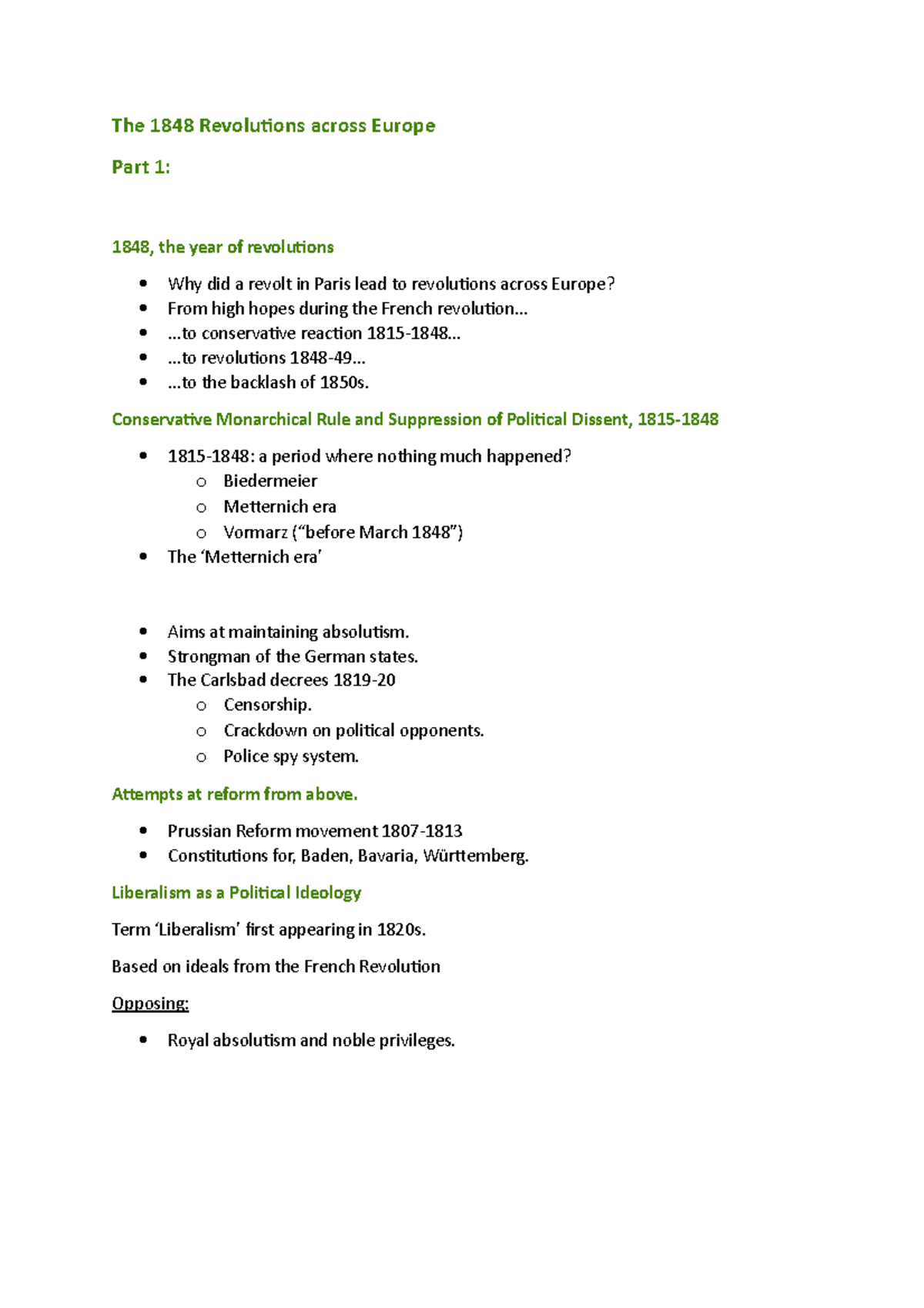 The 1848 Revolutions across Europe lecture 1 - The 1848 Revolutions ...