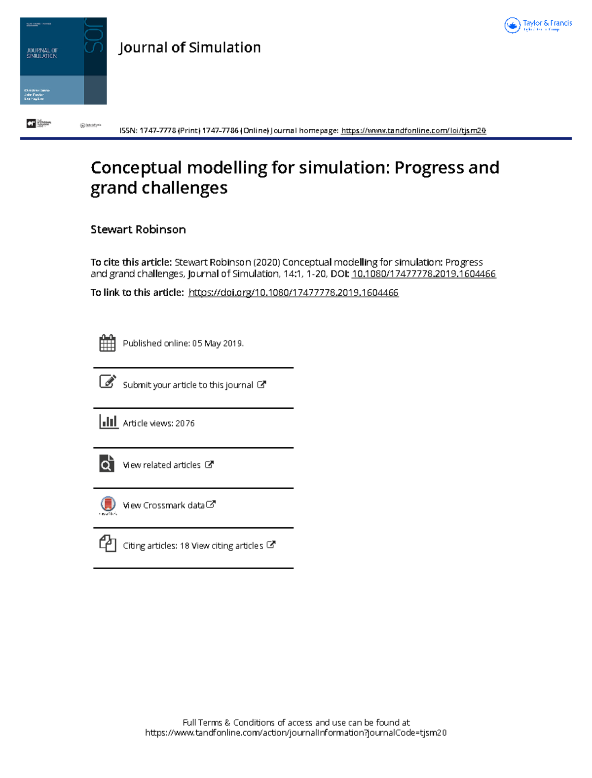 Conceptual modelling for simulation Progress and grand challenges ...
