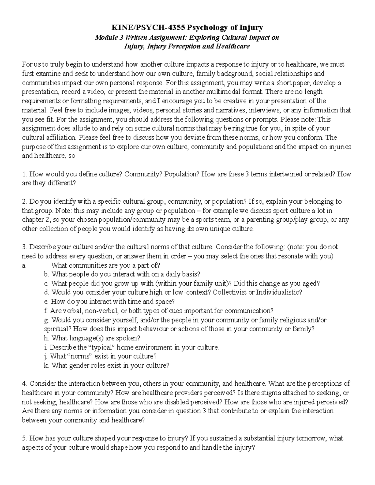 Module 3 Written Assignment - KINE/PSYCH-4355 Psychology of Injury ...