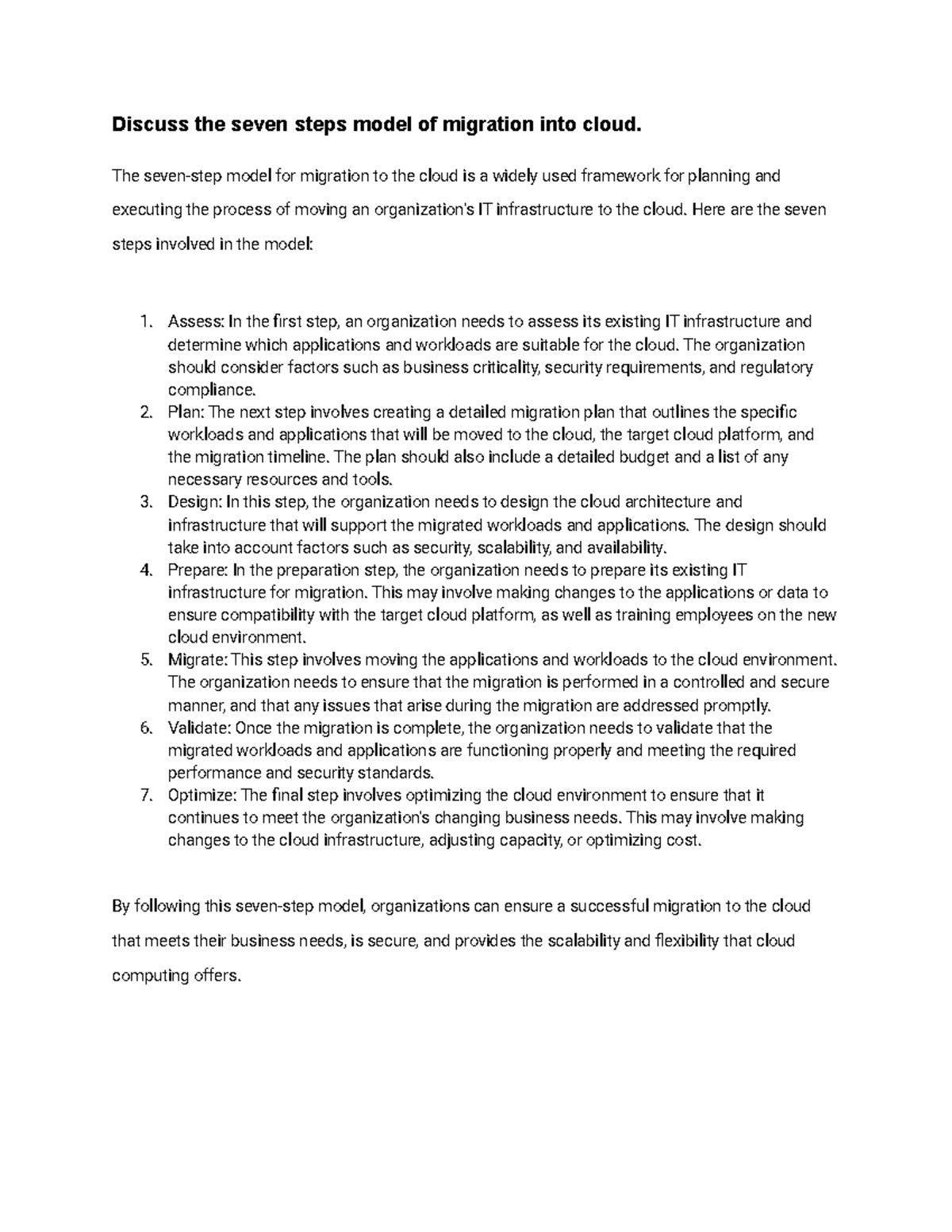 Discuss the seven steps model of migration into cloud - The seven-step ...