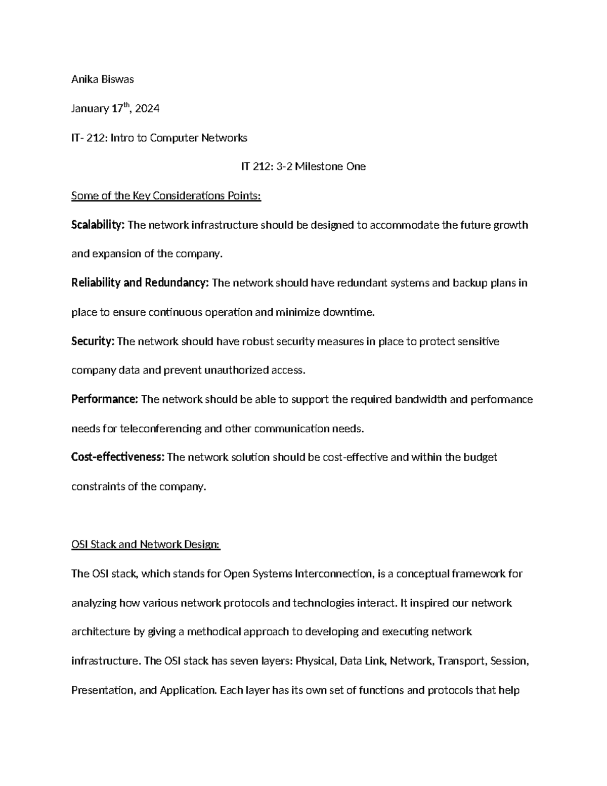 IT Network - 3-2 milestone 1 - Anika Biswas January 17th, 2024 IT- 212: Intro to Computer ...