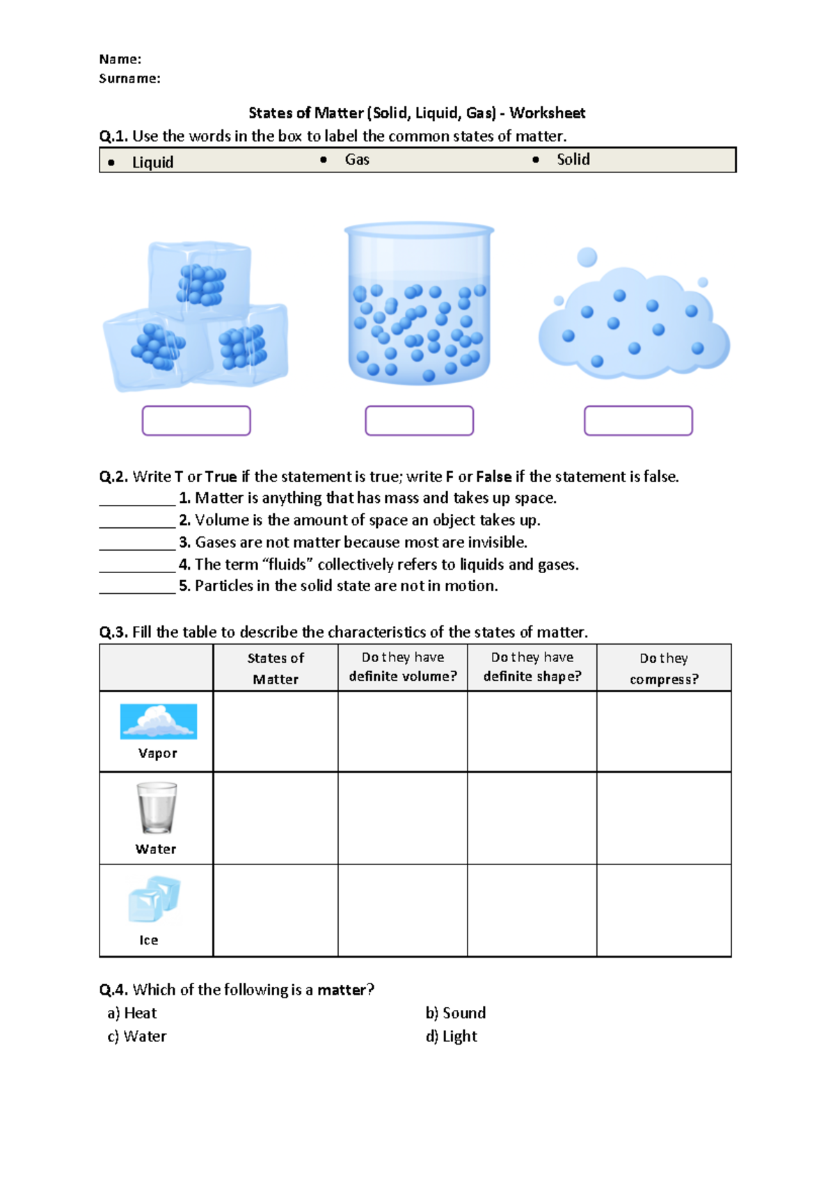 Statesof Matter Solid Liquid Gas Worksheet Easel Printable PDF-2 - Name ...