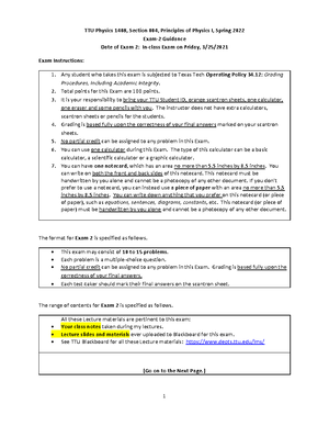 Phys 1408 ttu exam 1 study guide - 1 TTU Physics 1408, Section 004 ...