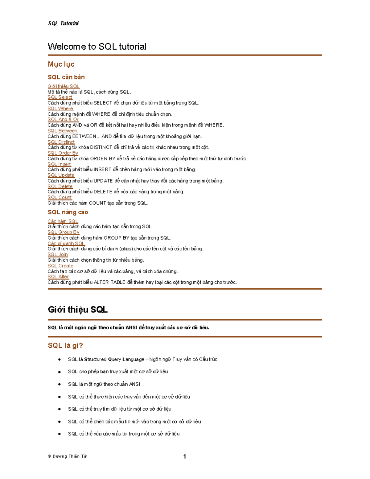 Cau lenh truy van SQL - rsh - Welcome to SQL tutorial Mục lục SQL căn bản Giới thiệu SQL Mô tả ...