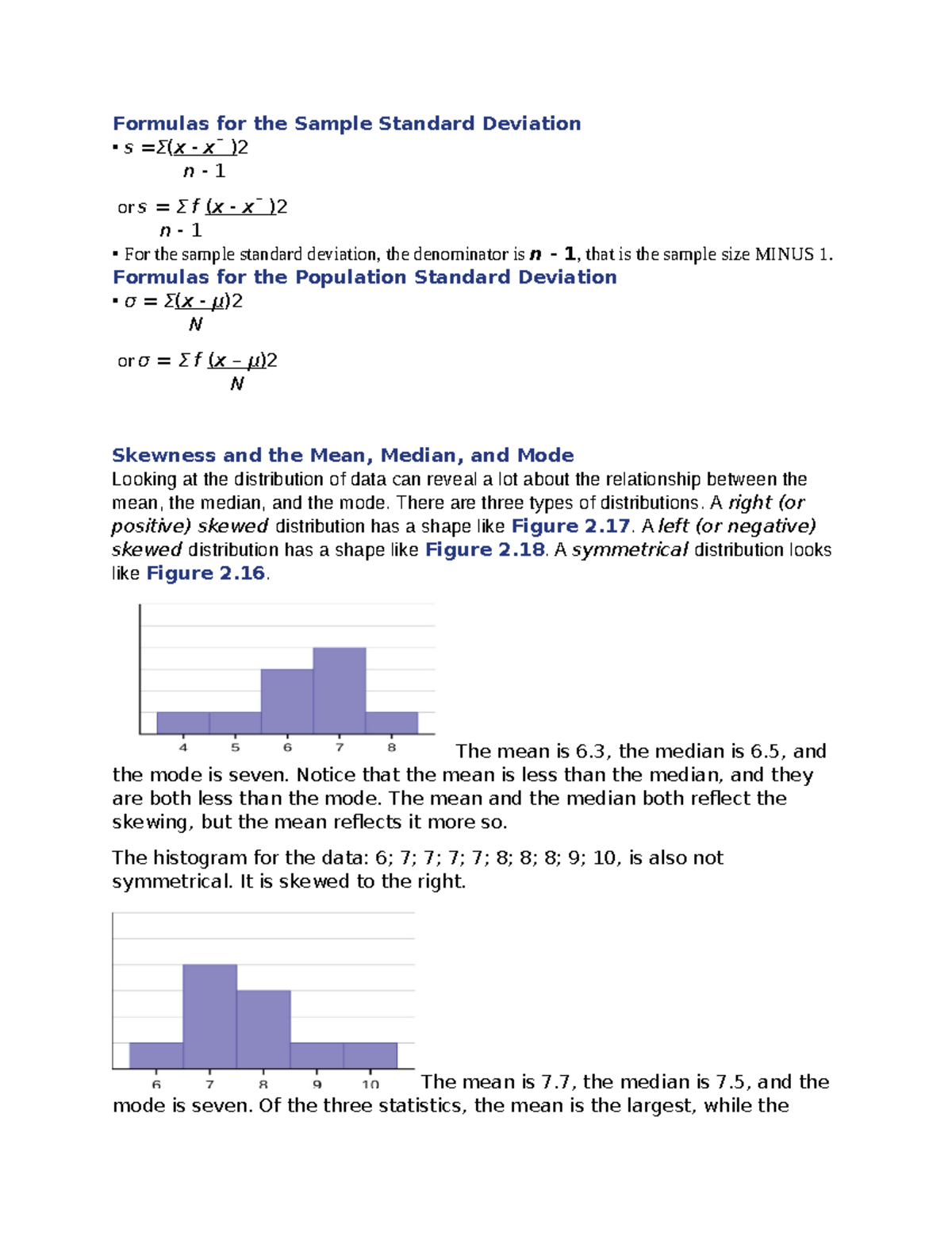 Chapter 2 stat notes - Study aid - Formulas for the Sample Standard ...