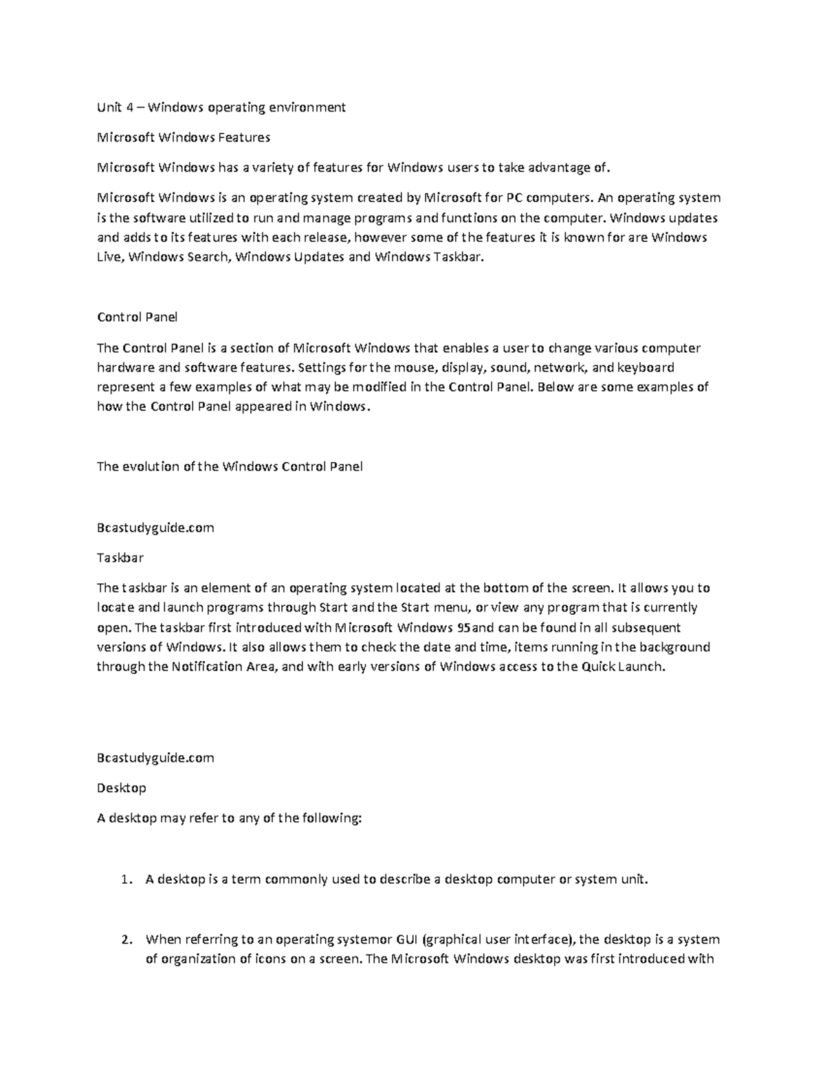 Document - Lecture notes - Unit 4 – Windows operating environment ... Document - Lecture notes - Unit 4 – Windows operating environment ...