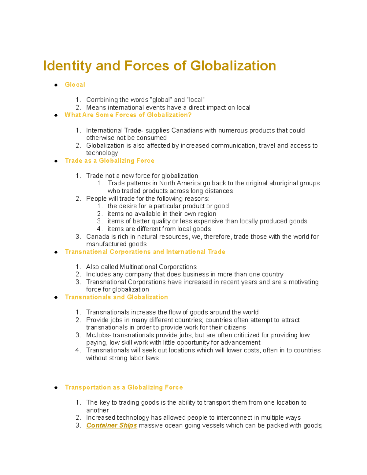 Identity and Forces of Globalization - Container ships have ...