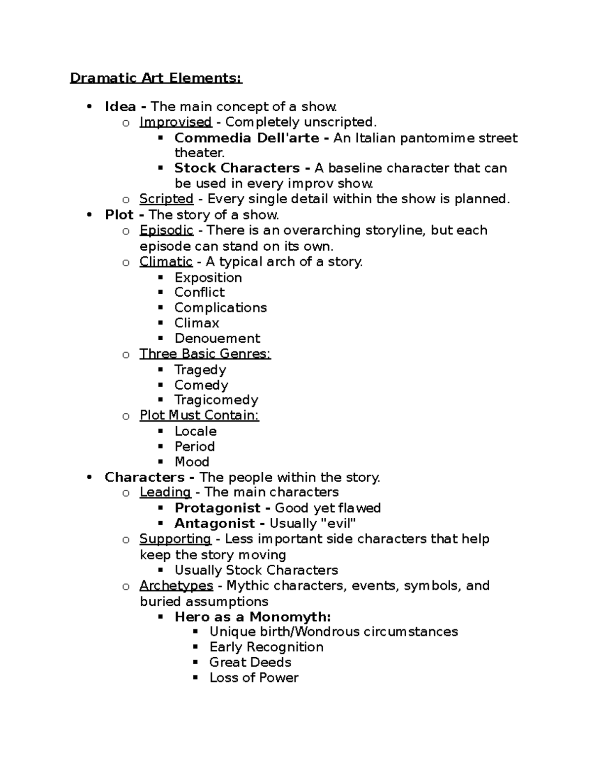 FA 150 Chapter 4 Notes - Dramatic Art Elements: Idea - The main concept ...