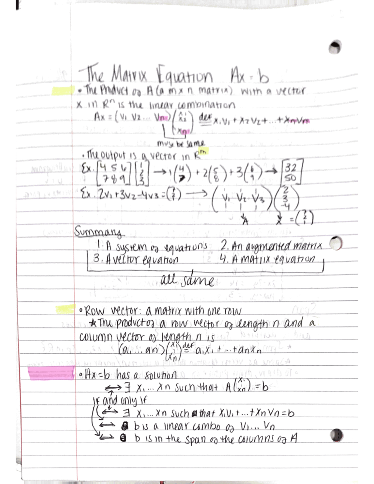 Section 1.4: Matrix Equations - MATH 1553 - M1 MAW A) I) 00 HO n mm 0 ...