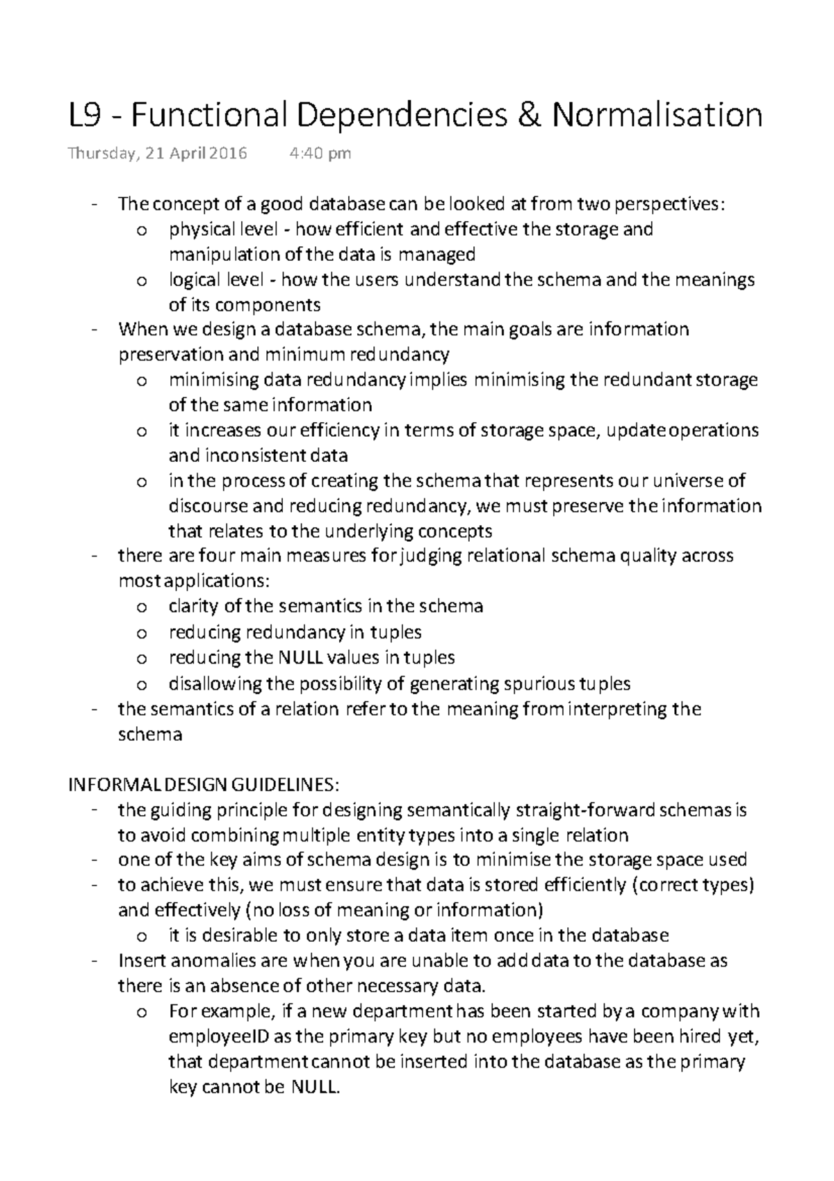 L9 - Functional Dependencies & Normalisation - L9 - Functional Dependencies & Normalisation ...