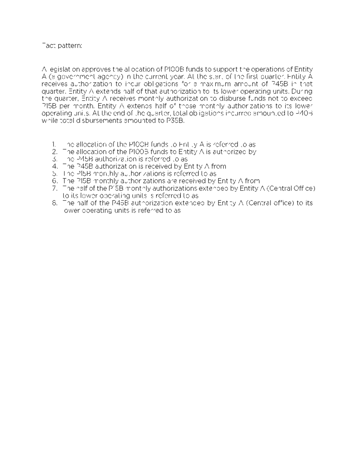 Fact pattern Exercise Govt Acctg and Budget Cycle - Accounting for ...