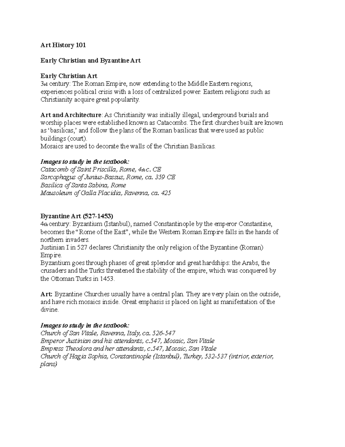 Art History 101 Handout Early Christian and Byzantine Art - Art History ...