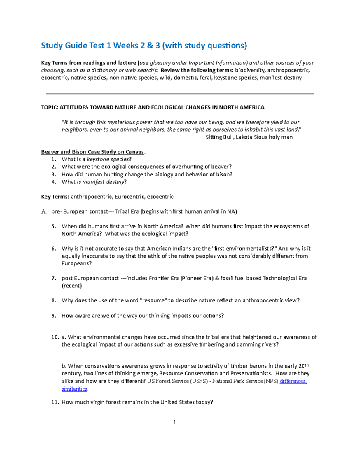 Study Guide T1 Weeks 2 & 3 - Study Guide Test 1 Weeks 2 & 3 (with study ...