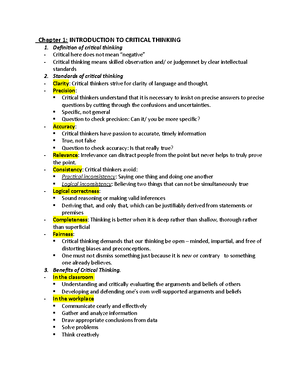 Critical thinking- Mid Revision - Chapter 1: Introduction to critical ...