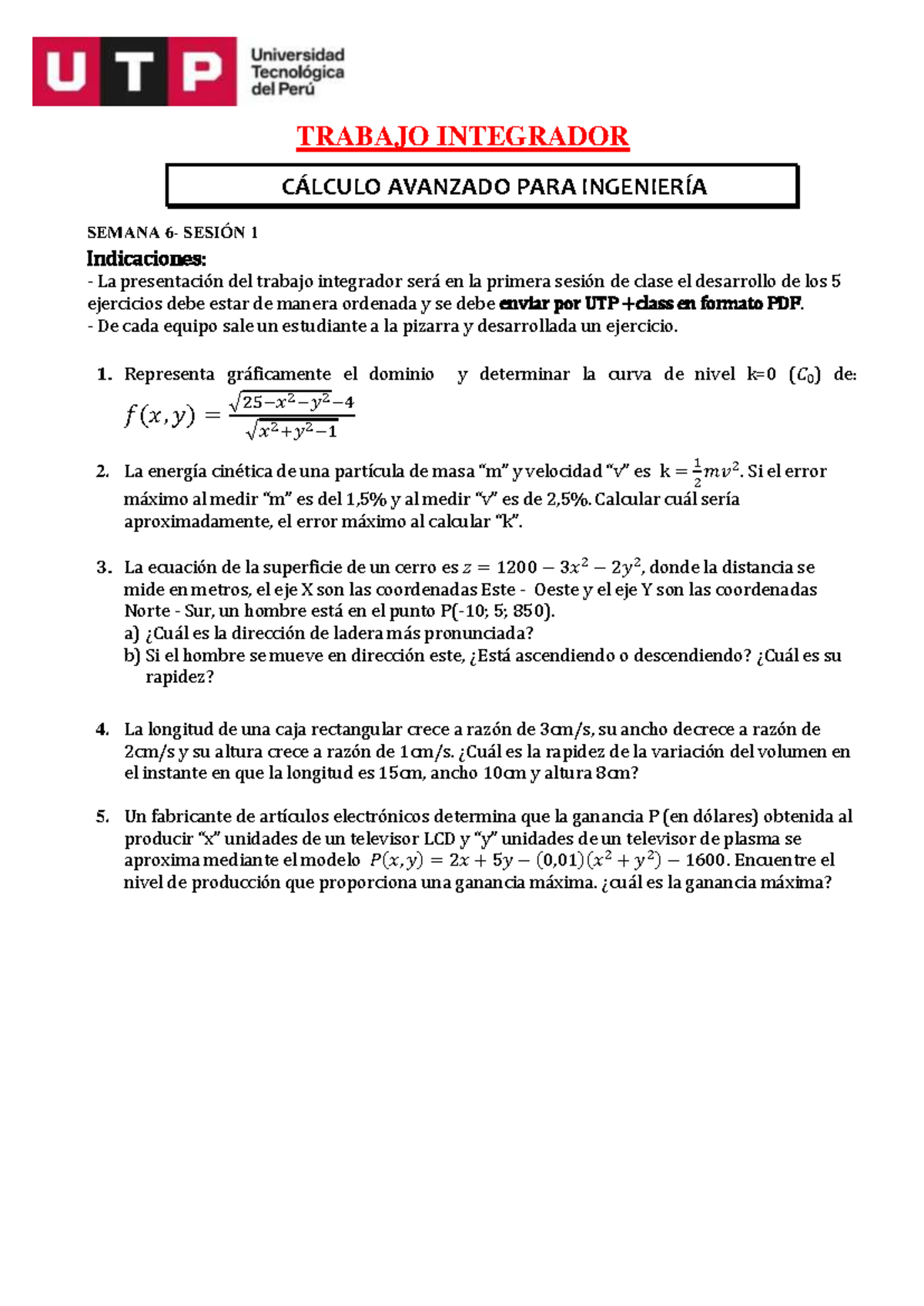 S06 s1 - Sesión Integradora 1-CAPI - CÁLCULO AVANZADO PARA INGENIERÍA TRABAJO INTEGRADOR SEMANA ...