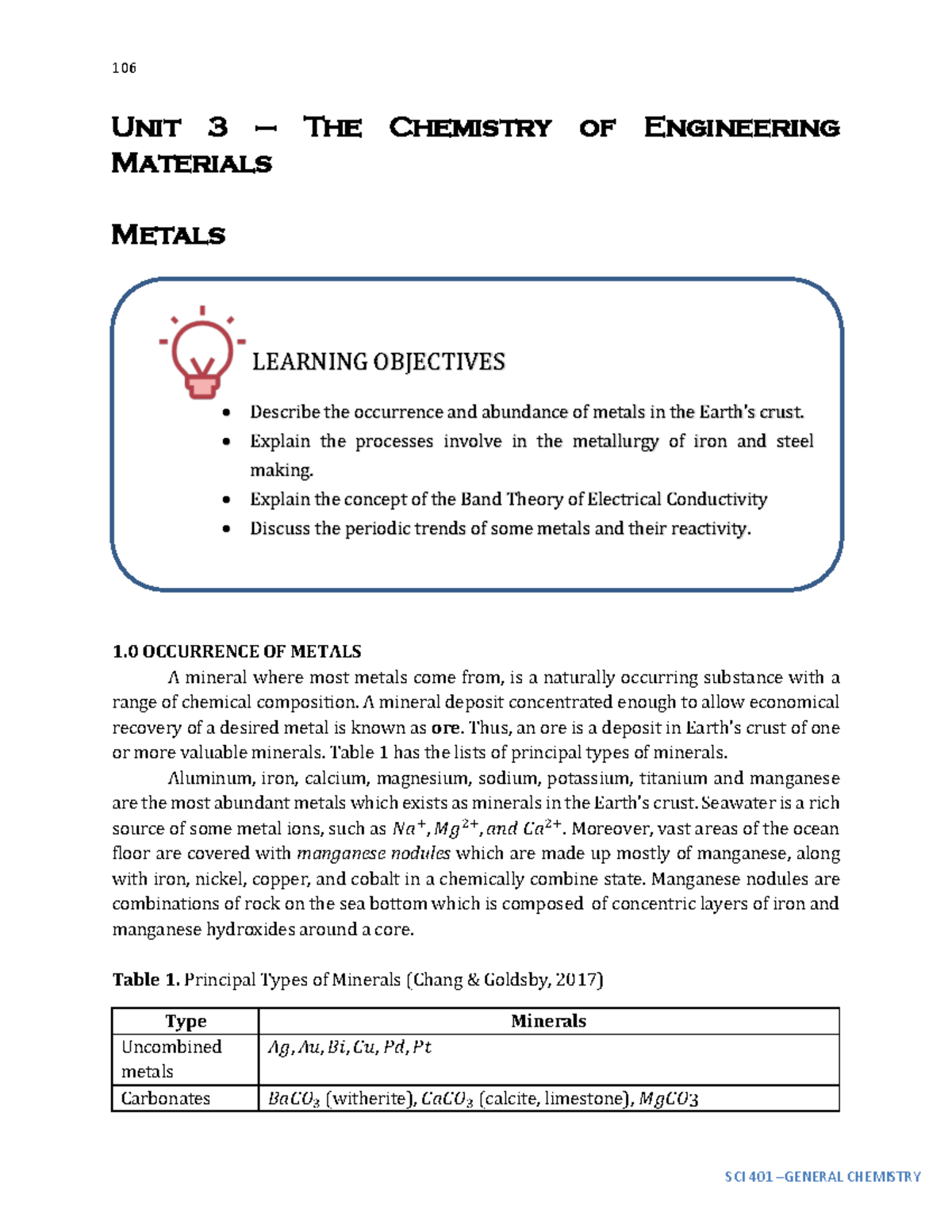 Lectures and understandings about Metals - SCI 401 –GENERAL CHEMISTRY ...