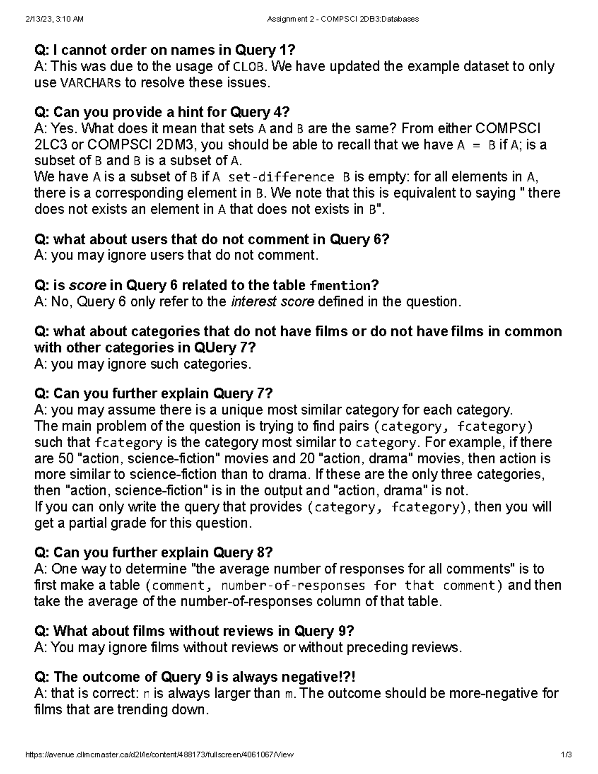 Assignment 2 - Compsci 3DB3 - 2/13/23, 3:10 AM Assignment 2 - COMPSCI ...