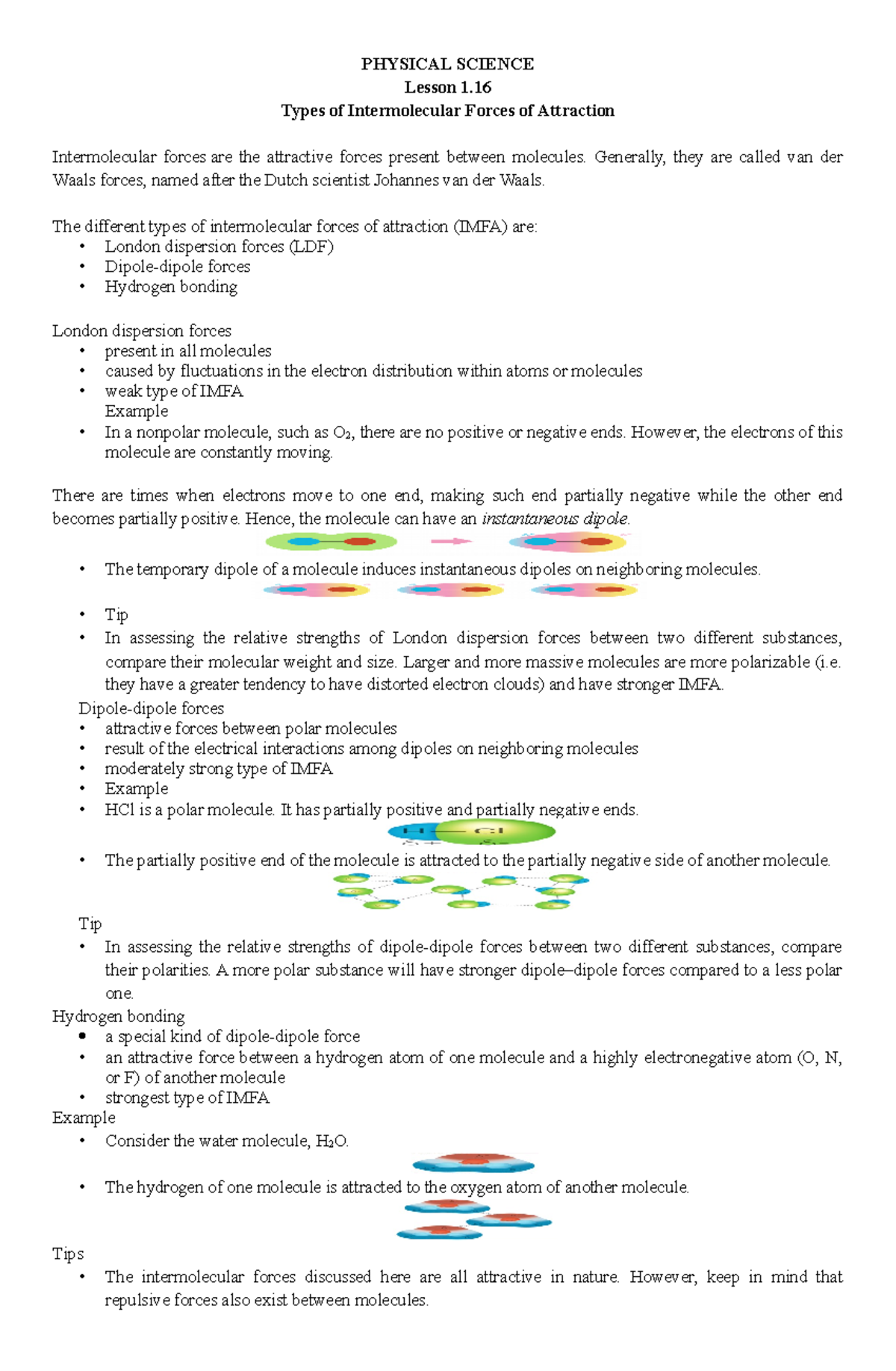 Types of Intermolecular Forces of Attraction - PHYSICAL SCIENCE Lesson ...