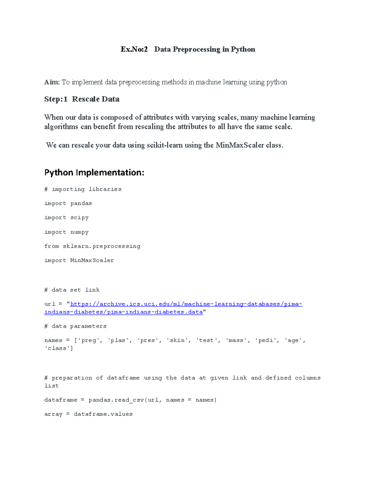 Excerise no-2 - have fun - Ex:2 Data Preprocessing in Python Aim: To implement data ...