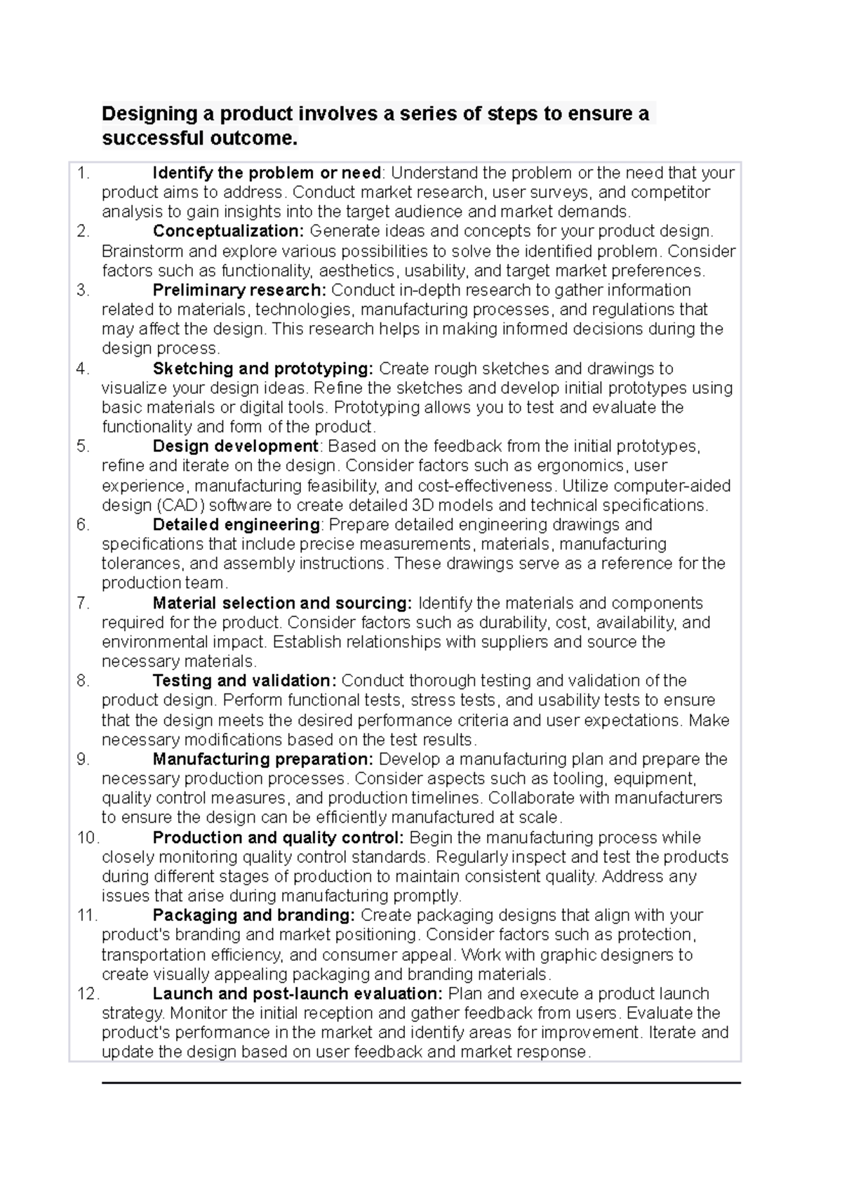 Am designs - rsth - Designing a product involves a series of steps to ...