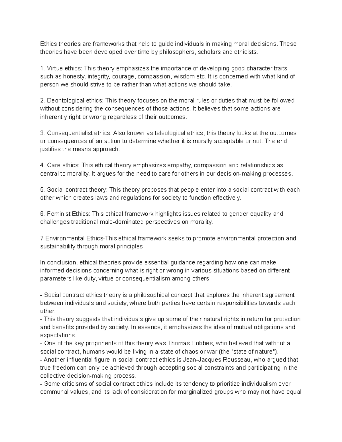 Notes for class multiple chapters (11) - Ethics theories are frameworks ...