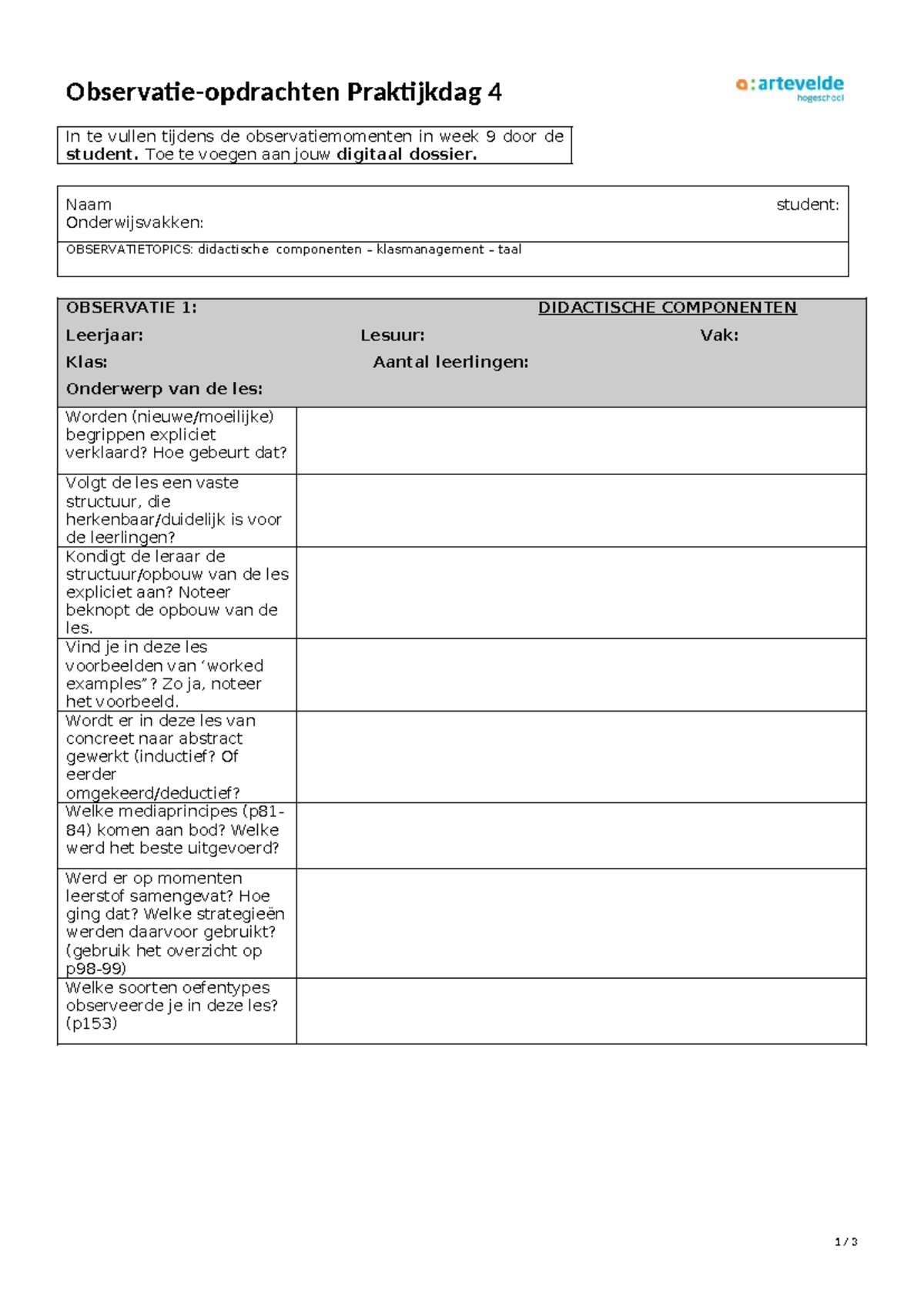 DP1 Praktijkopdracht 5 Kijkwijzer - Observatie-opdrachten Praktijkdag 4 ...