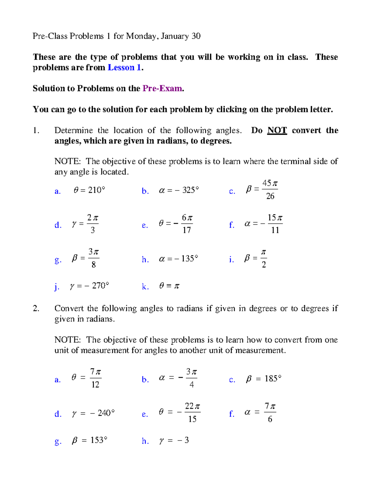 Problems 1MWF - Pre-Class Problems 1 for Monday, January 30 These are ...