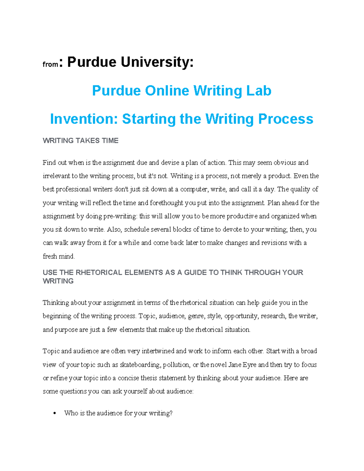 Writing Inventions Strategies - from: Purdue University: Purdue Online ...