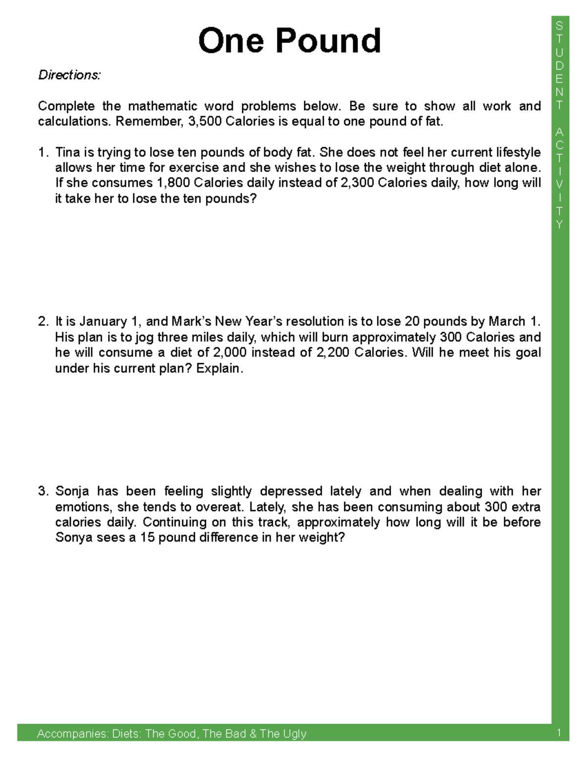 Activity - One Pound - easy stuff. - S T U D E N T A C T I V I T Y ...