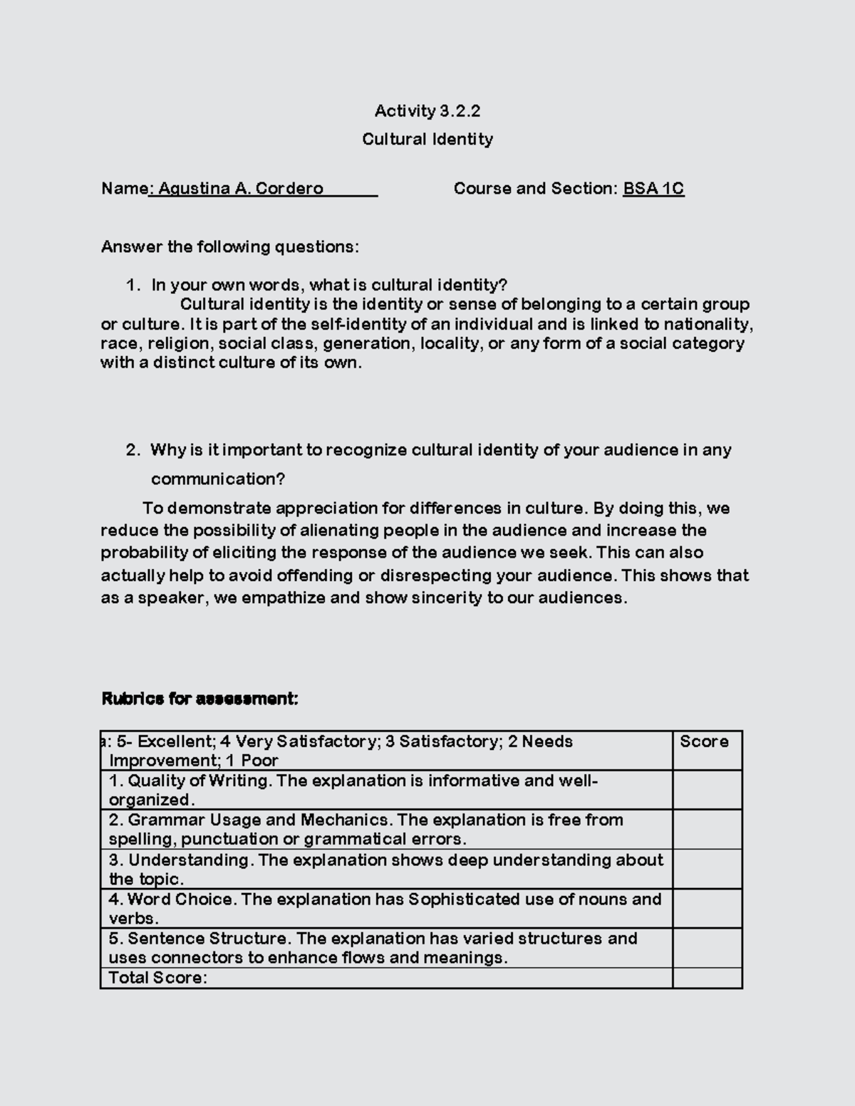 GECCON Activity 3.2.2 answer - Activity 3. Cultural Identity Name ...