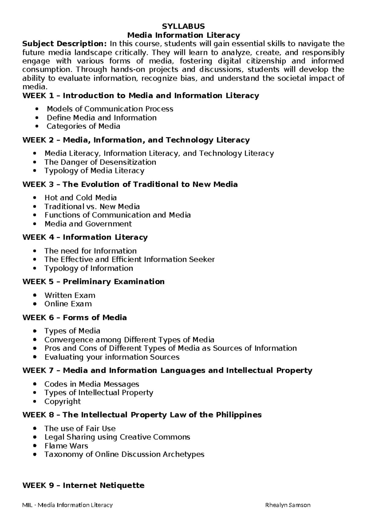 Syllabus - MIL - Summary Information Technology - SYLLABUS Media ...
