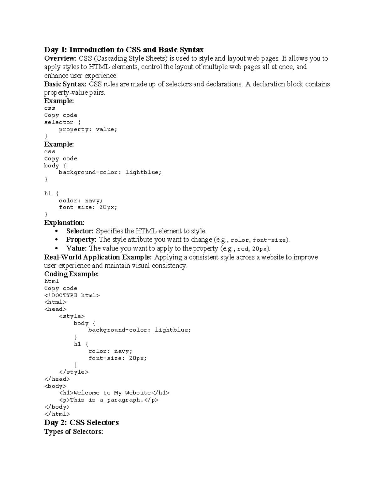 15 Days Study Plan - Day 1: Introduction to CSS and Basic Syntax ...