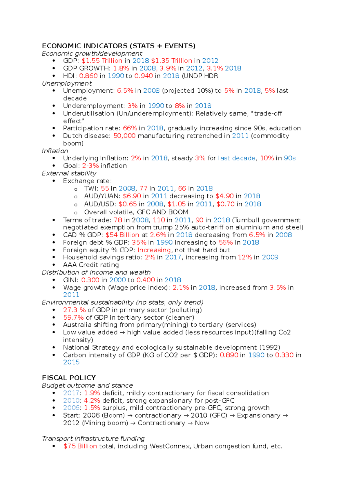 HSC Eco Statistics - ECONOMIC INDICATORS (STATS + EVENTS) Economic ...