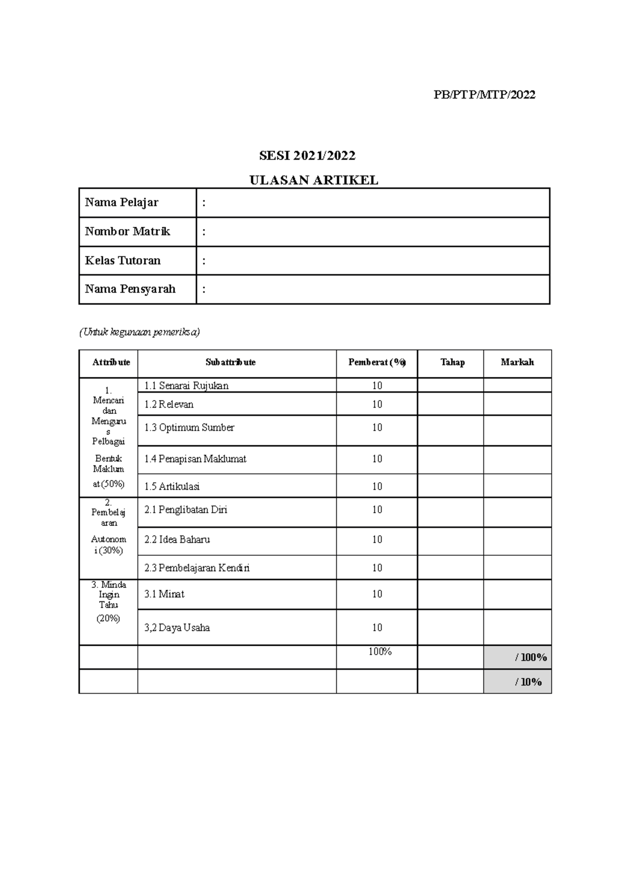 Ulasan Artikel 2022 - This assignment are completed - PB/PTP/MTP/ SESI ...