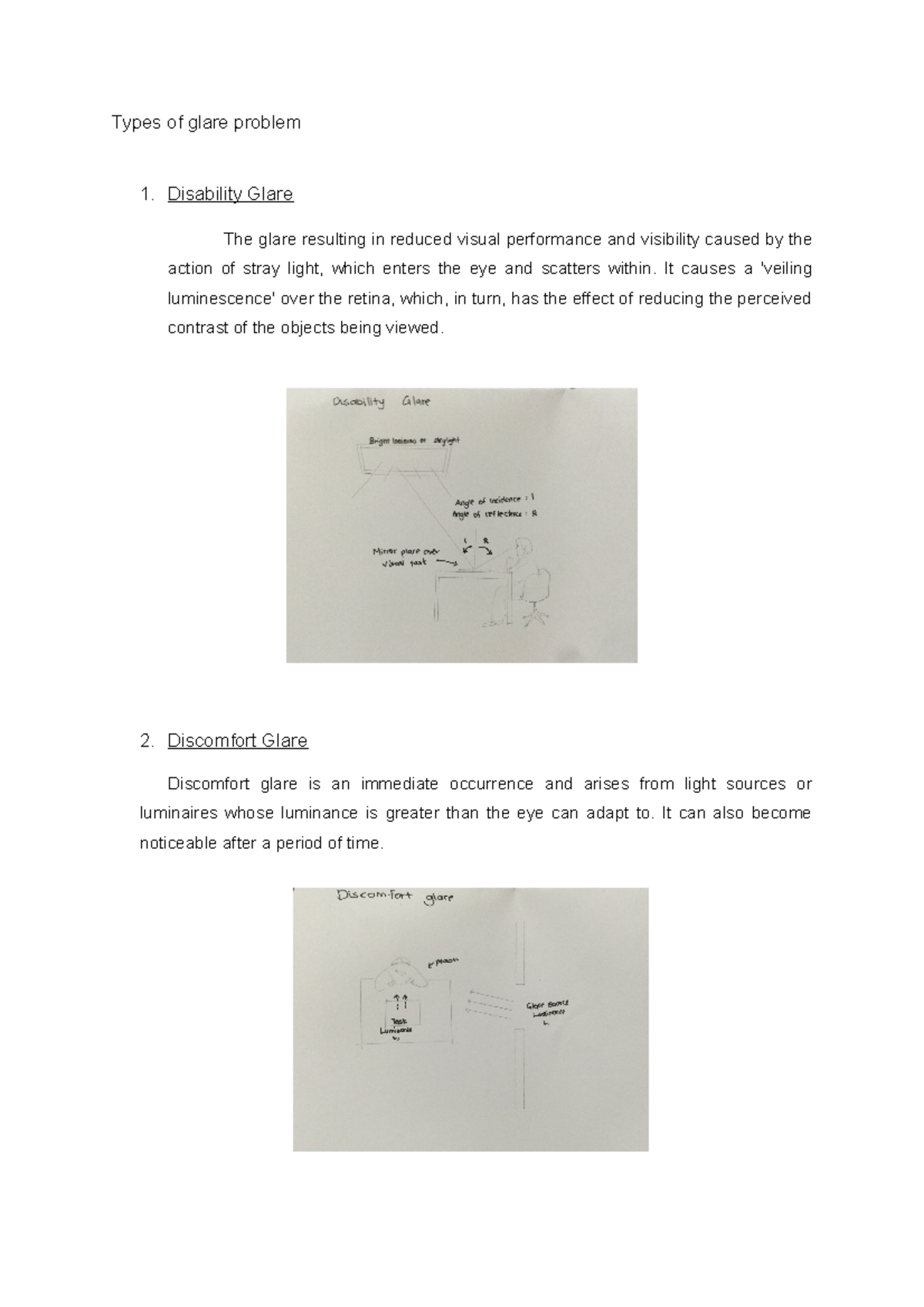 Glare Exercises in ODL session - Types of glare problem 1. Disability ...