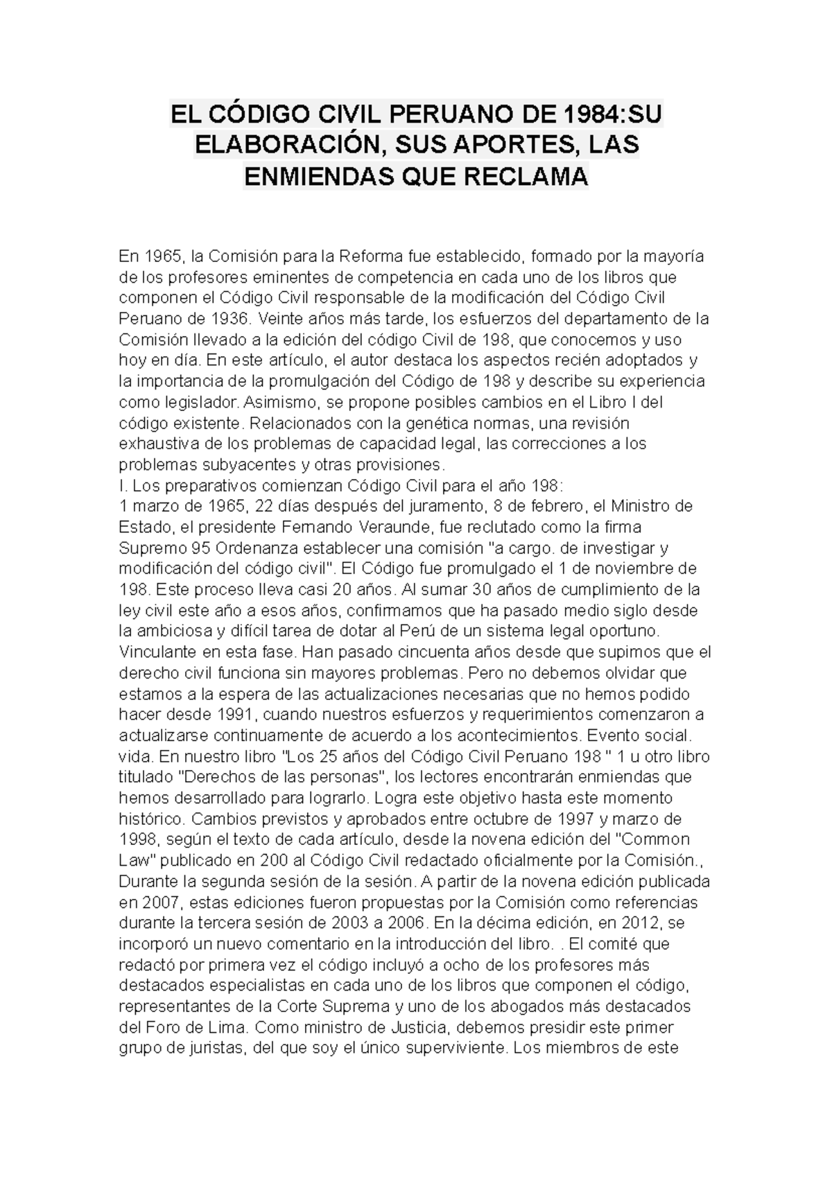S02. EL Código Civil Peruano DE 1984 - EL CÓDIGO CIVIL PERUANO DE 1984 ...