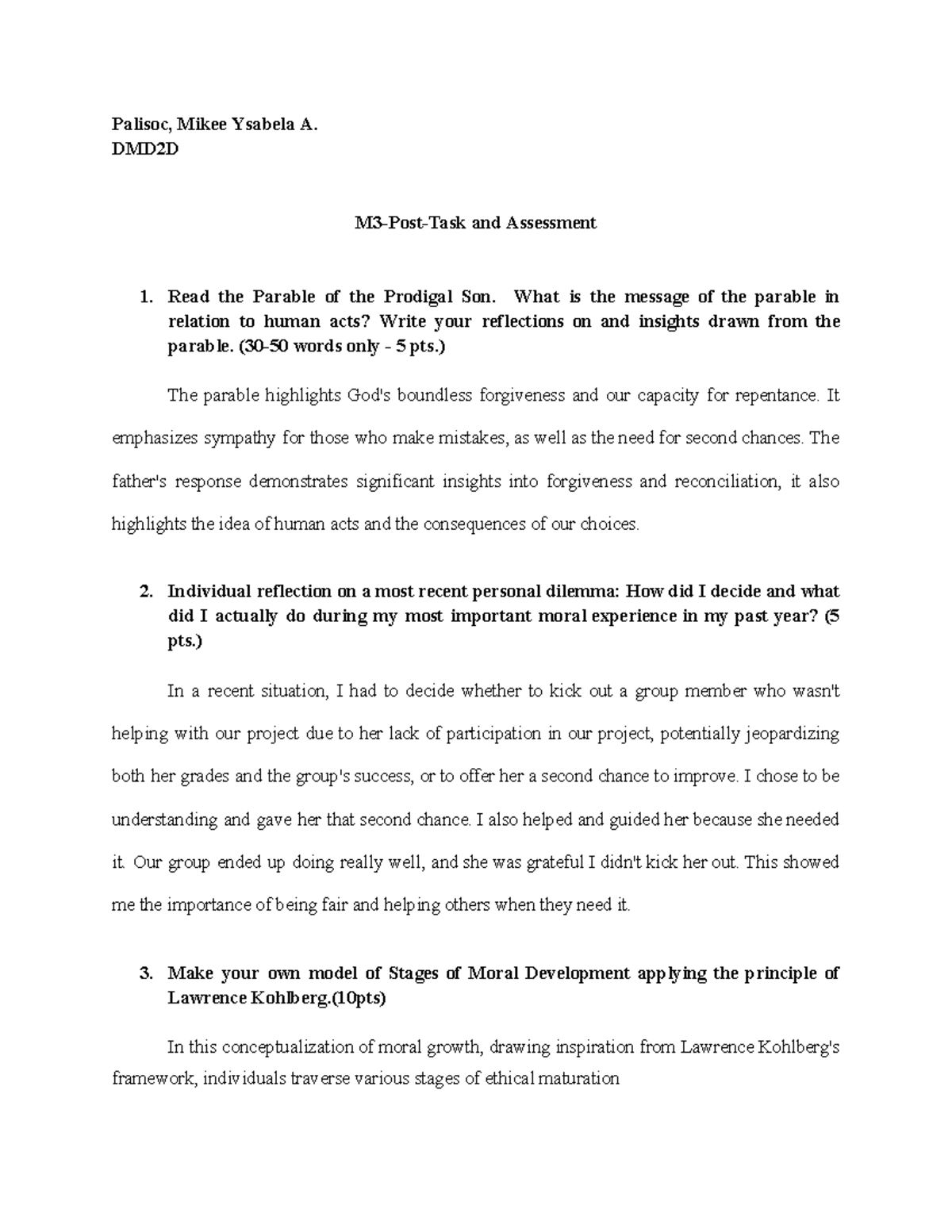 Ethics M3-Post-Task and Assessment - Palisoc, Mikee Ysabela A. DMD2D M3 ...