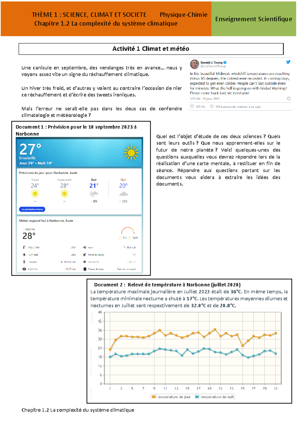 Ressources Activité 1 Climat et météo - Chapitre 1 La complexité du ...