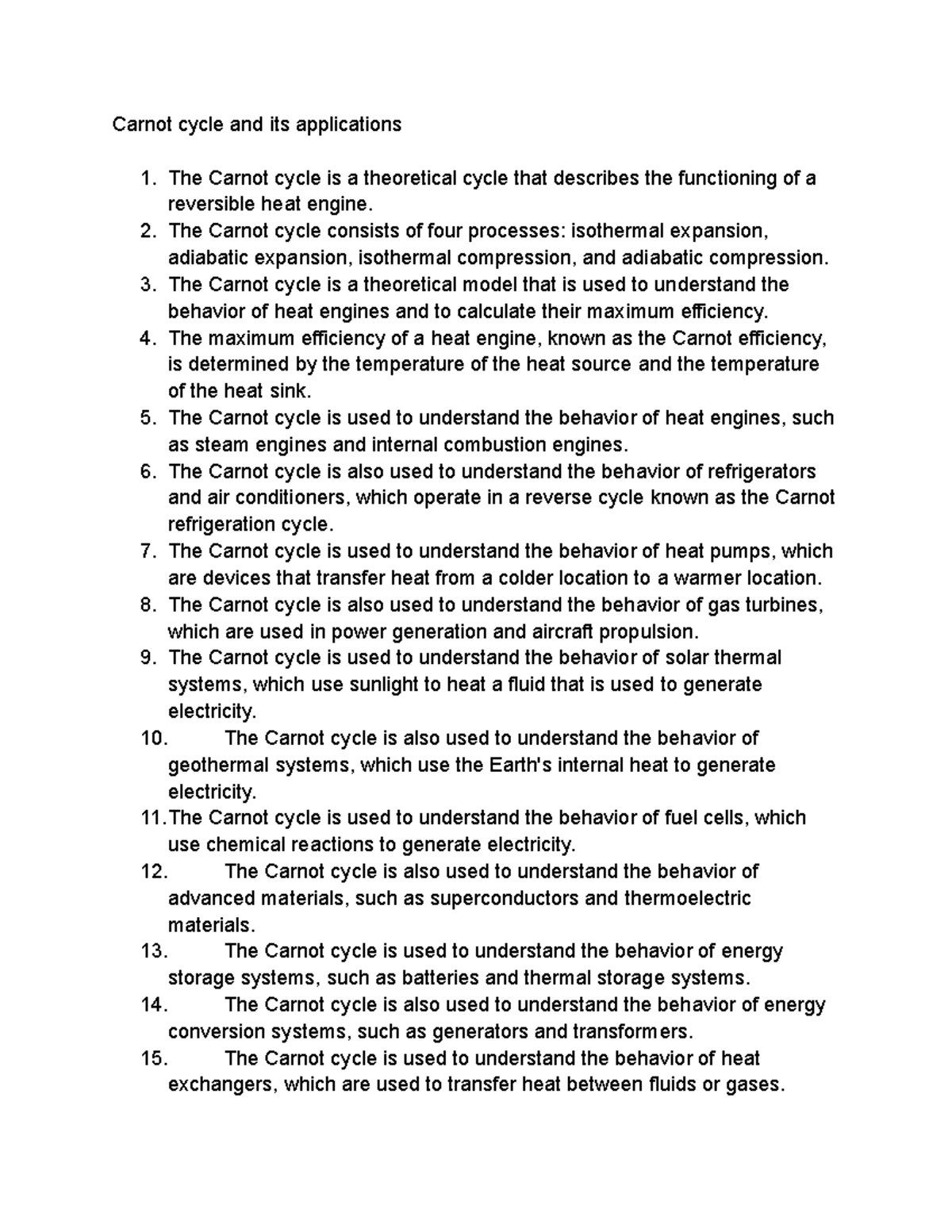 Carnot cycle and its applications - The Carnot cycle consists of four ...