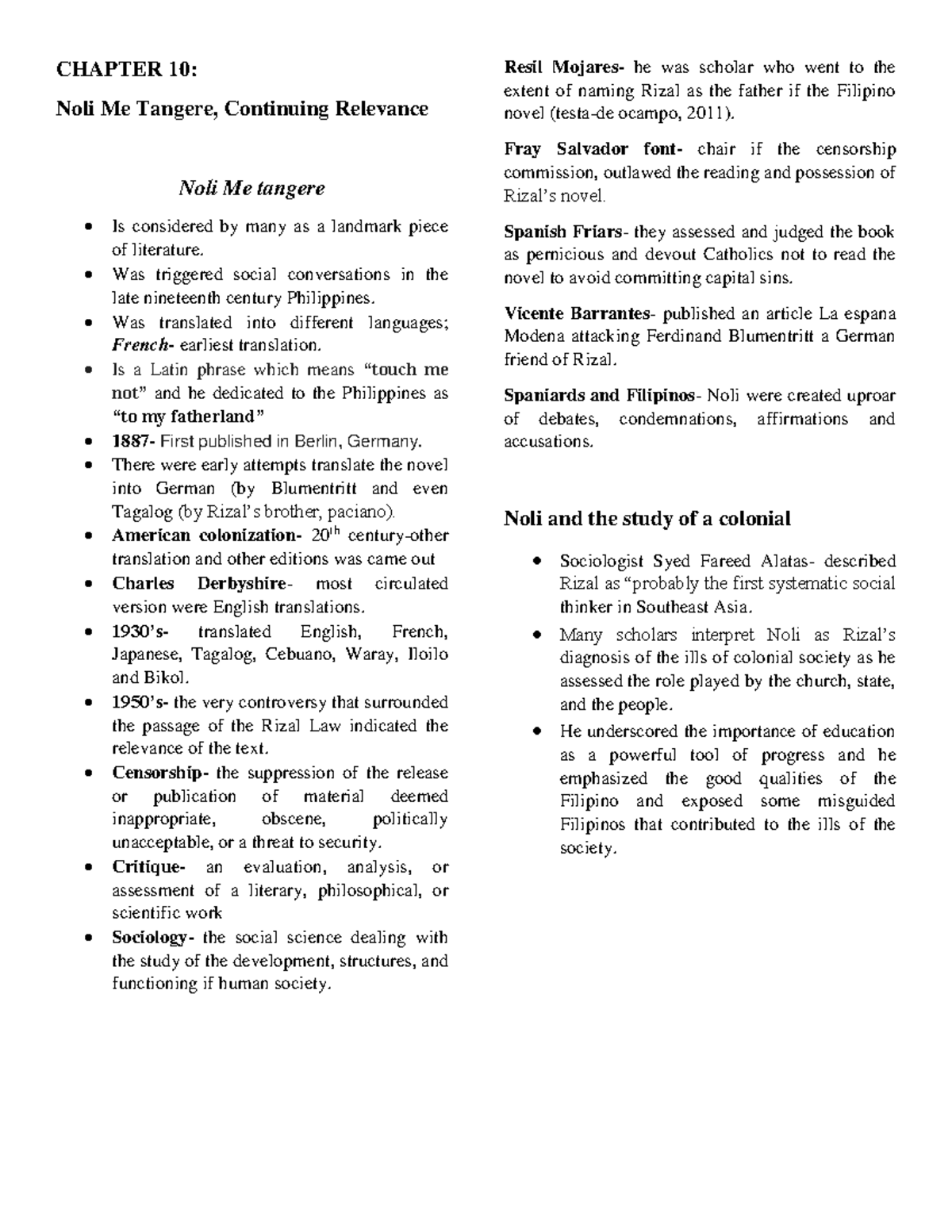 Toaz - for rizal - CHAPTER 10: Noli Me Tangere, Continuing Relevance Noli Me tangere Is ...