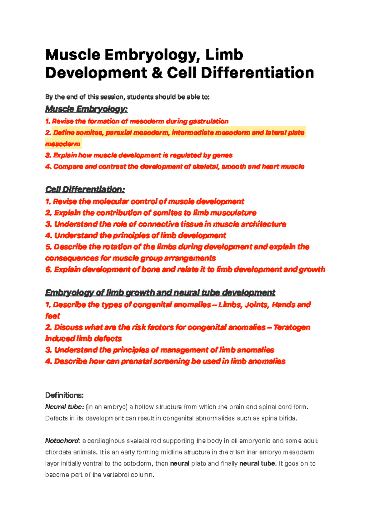 Muscle Embryology, Limb Development and Cell Differentiation - M u s c ...