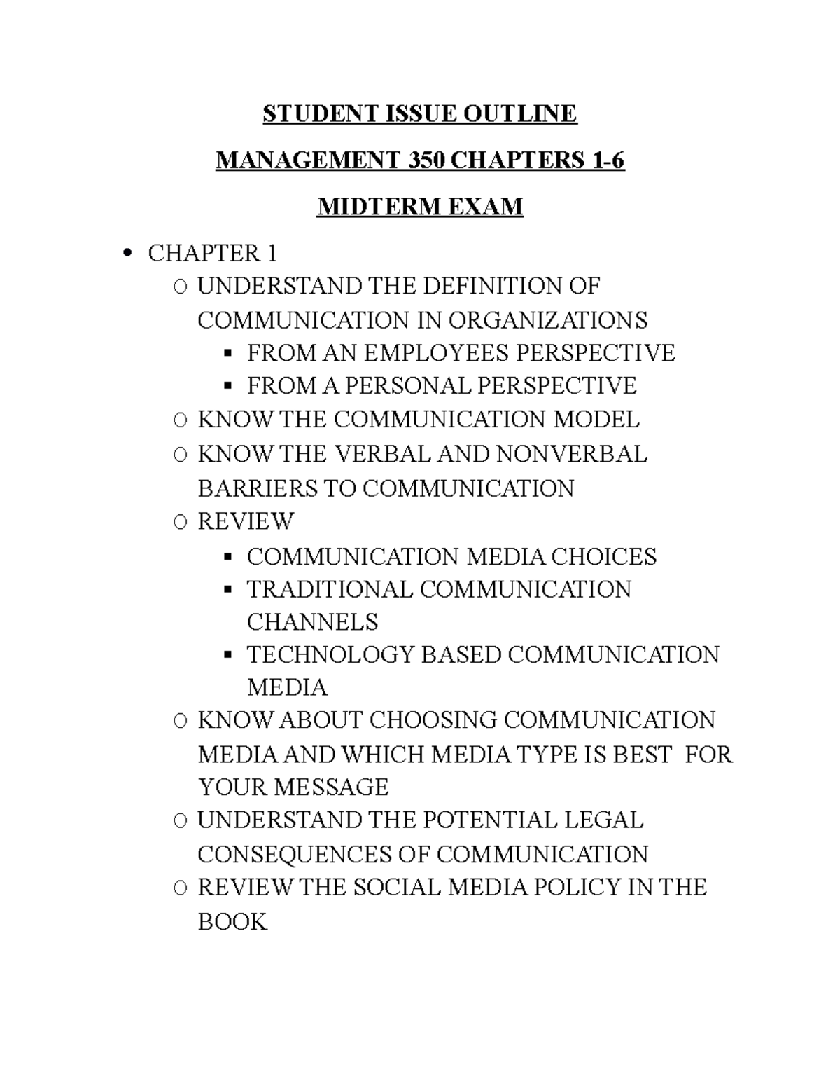 Management 350 Midterm Issue Outline - STUDENT ISSUE OUTLINE MANAGEMENT ...