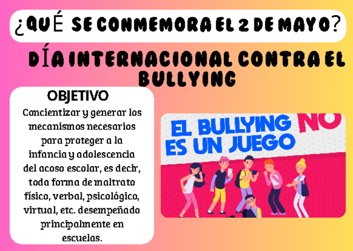 DÍA Mundial Contra EL Bullying - OBJETIVO ¿QUÉ SE CONMEMORA EL 2 DE ...