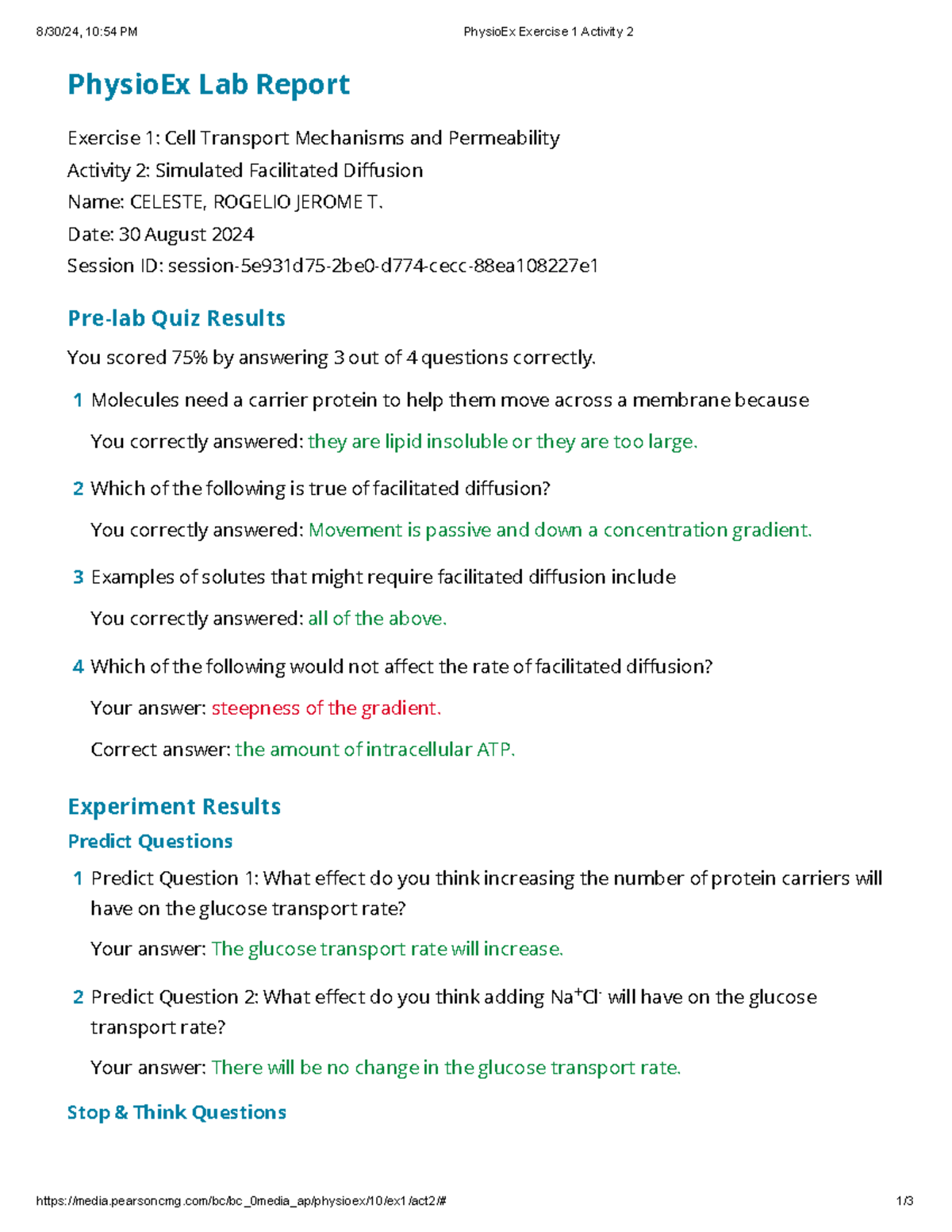 Physio Ex Exercise 1 Activity 2 - PhysioEx Lab Report Exercise 1 : Cell ...
