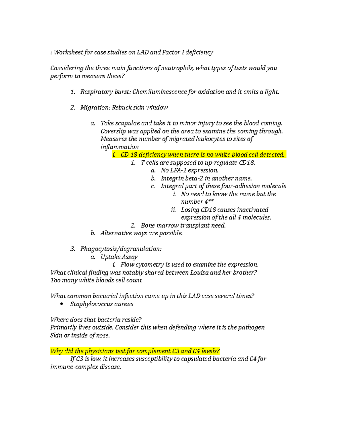Worksheet for case studies on LAD and Factor I deficiency - Migration ...