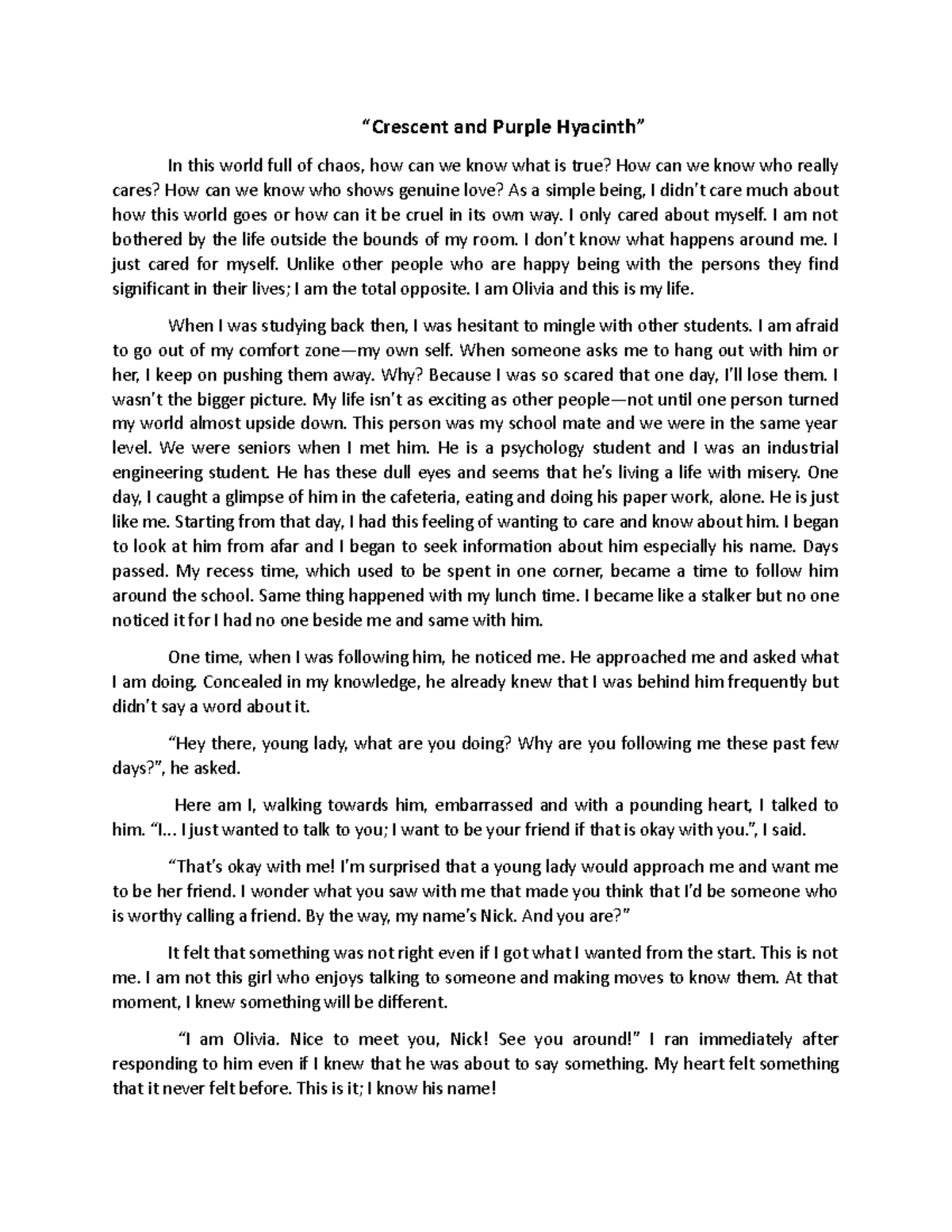 Short-Story-21st - Short story project - “Crescent and Purple Hyacinth ...